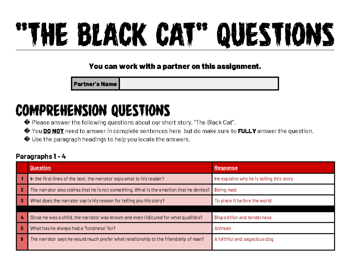 The Black Cat Study Questions & Analysis: Assignment Overview - Studocu