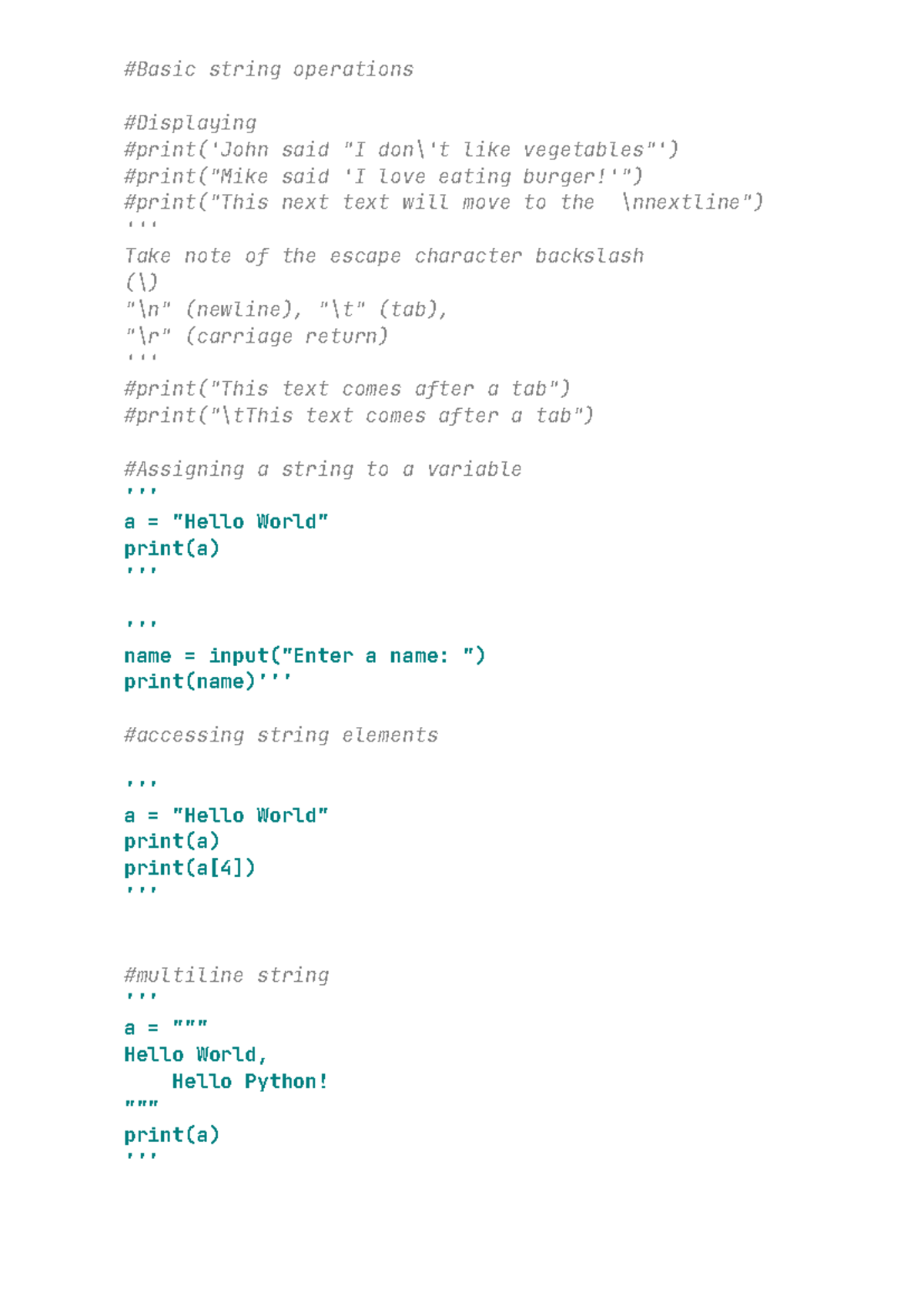 Source code 2 - bs information tech - #Basic string operations # ...