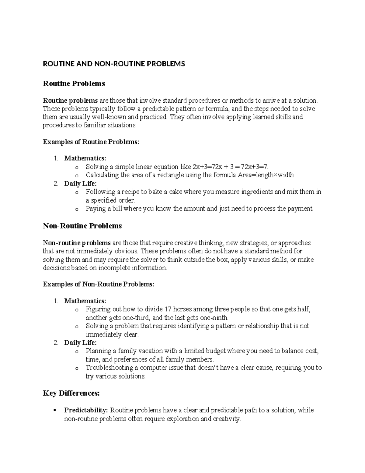 Module 1.2 Routine vs Non-Routine Problem Solving Techniques - Studocu