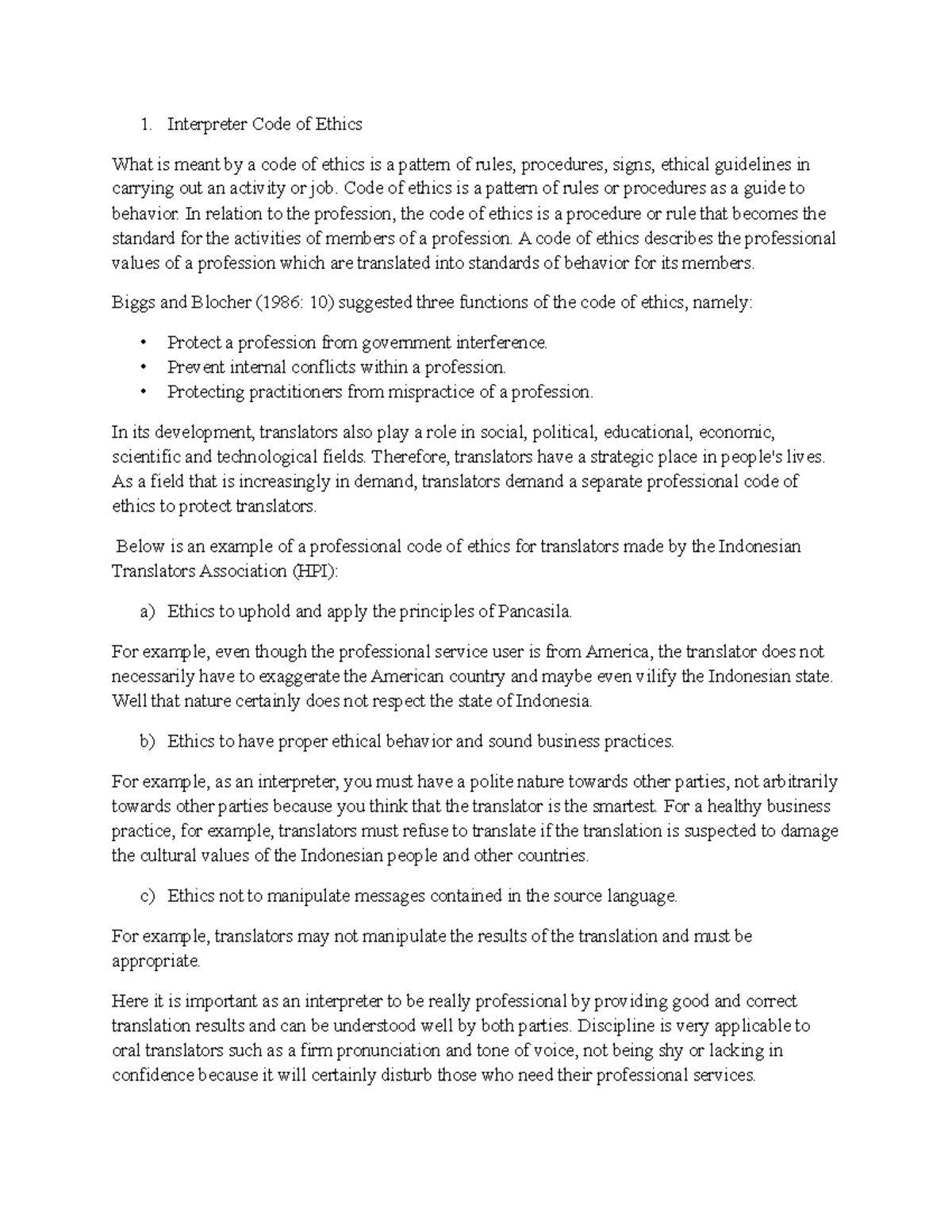 Interpreter Code of Ethics: Guidelines for Professional Conduct - Studocu