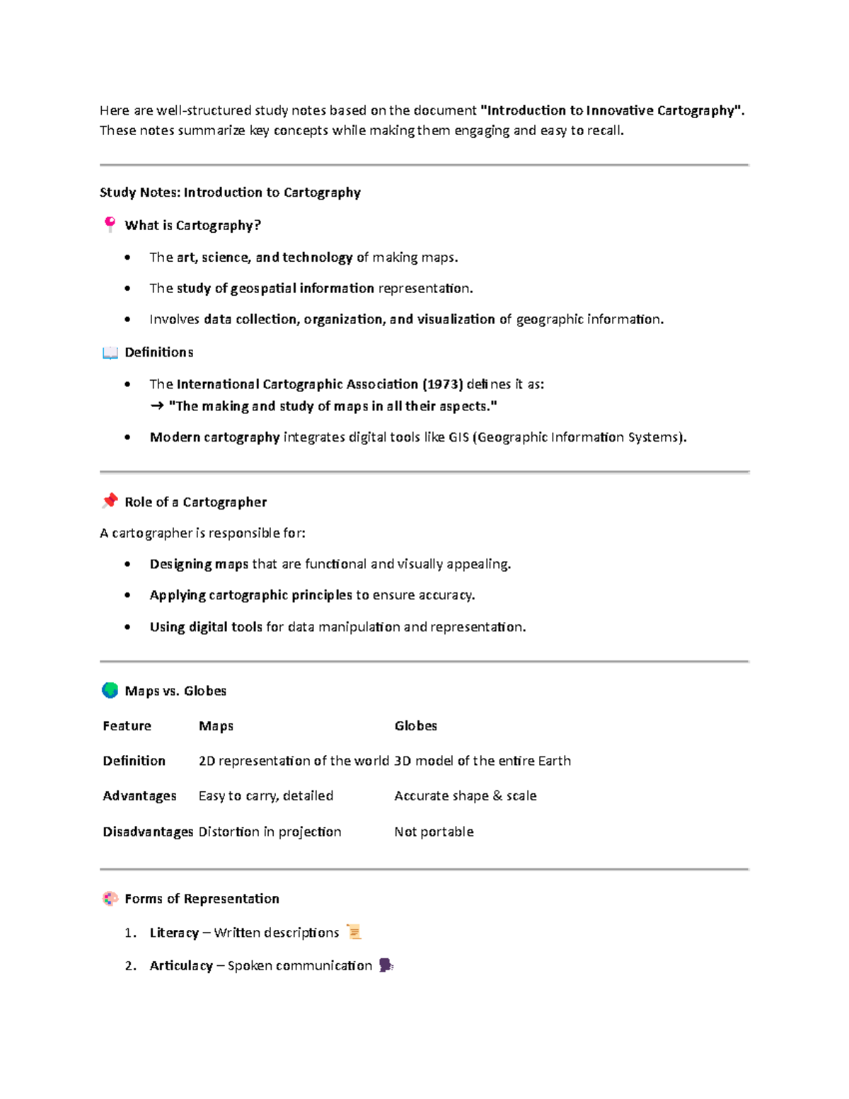 Innovative Study Notes: Introduction to Cartography (C1) - Studocu