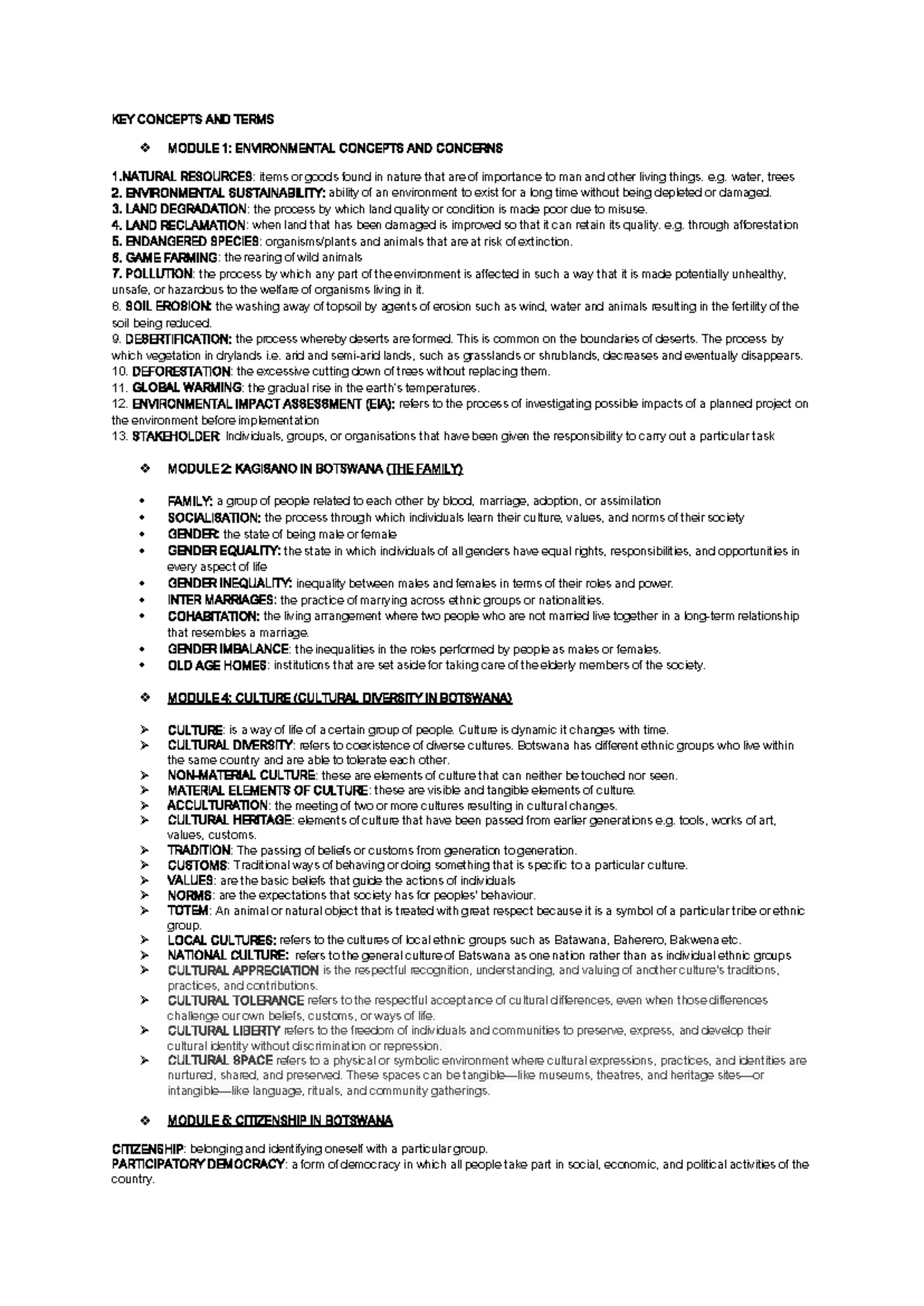 Social Studies Key Concepts and Terms: Modules 1-8 Overview - Studocu