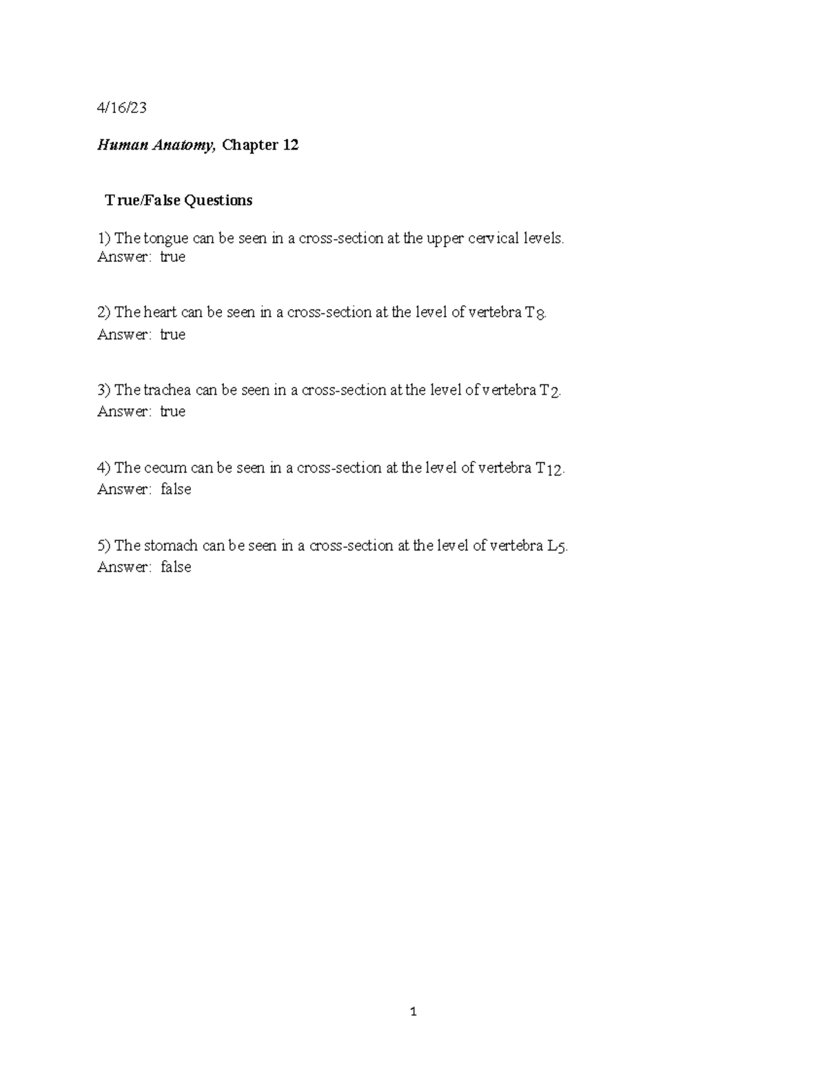 Anatomy Chapter 12: True/False, Essay, and Labeling Questions - Studocu