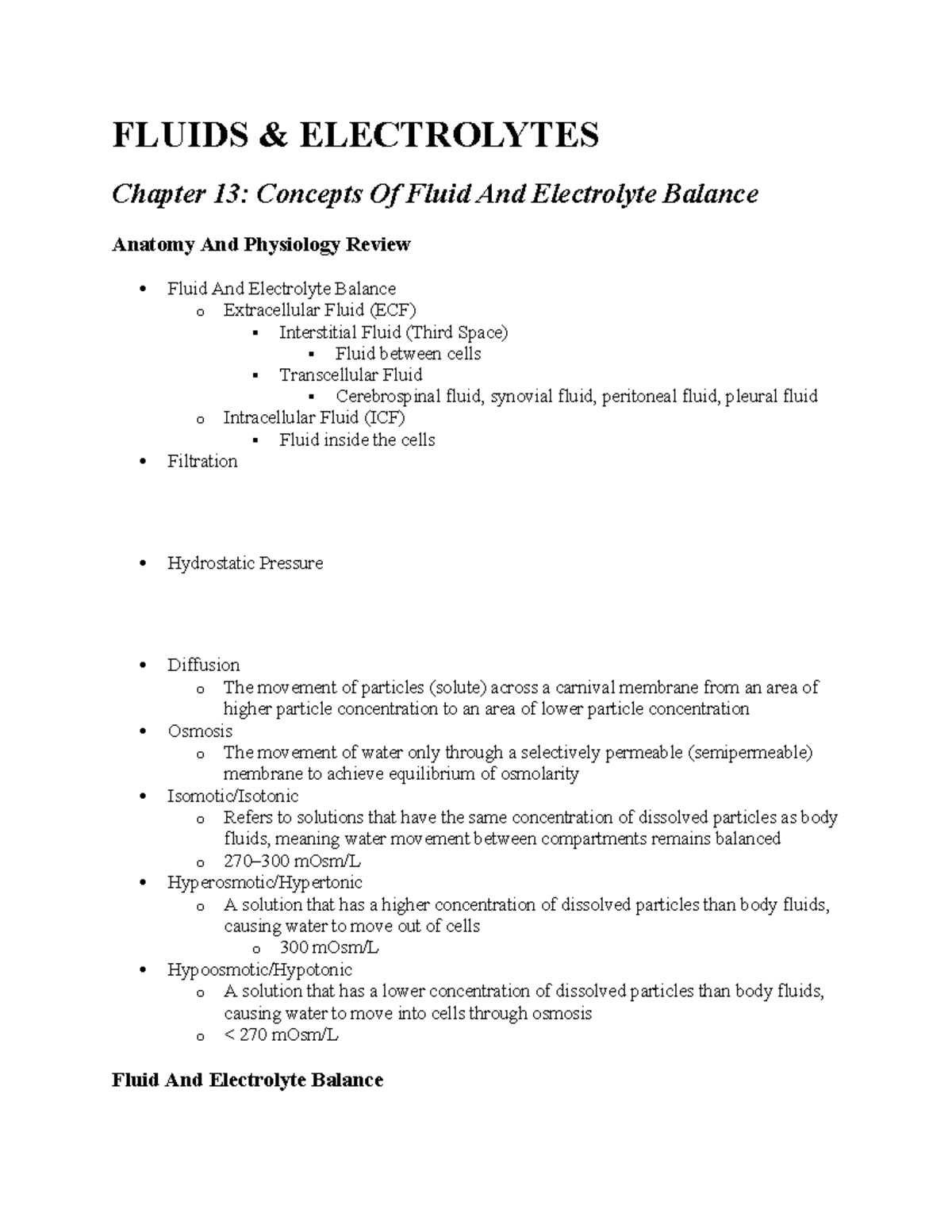 FLUIDS & ELECTROLYTES: Chapter 13 Review on Balance Concepts - Studocu