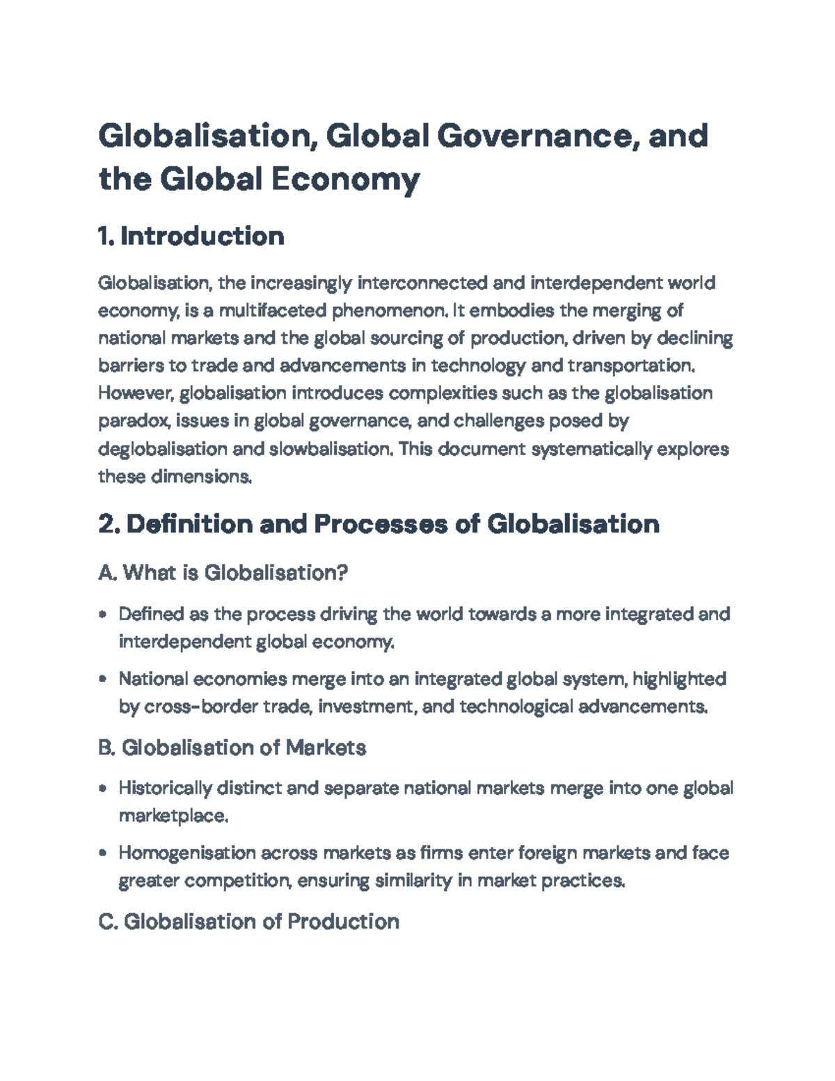Globalisation, Governance Challenges, and Economic Trends (ECO202 ...