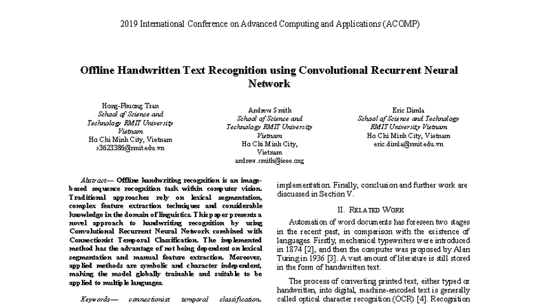 ACOMP 2019: Offline Handwritten Text Recognition with CNN and RNN - Studocu