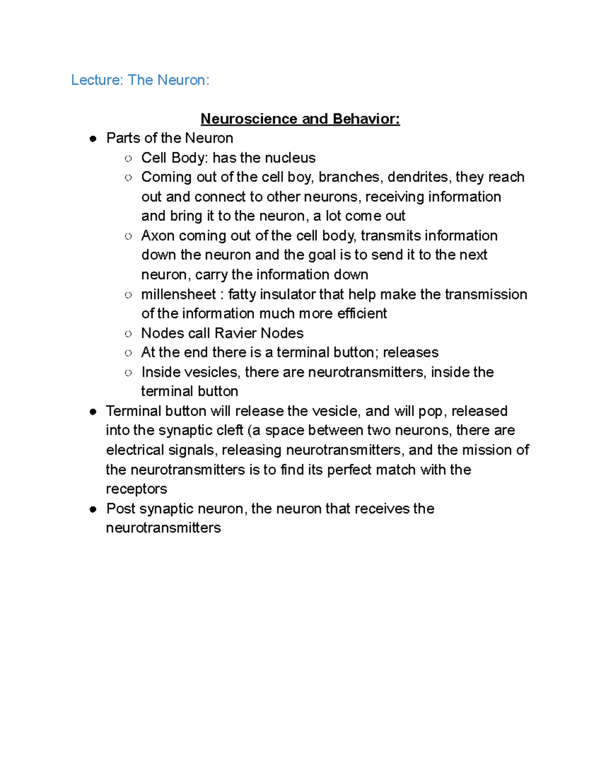 Psychology Lecture Notes: Neuroscience & Neurons (PSY 101) - Studocu