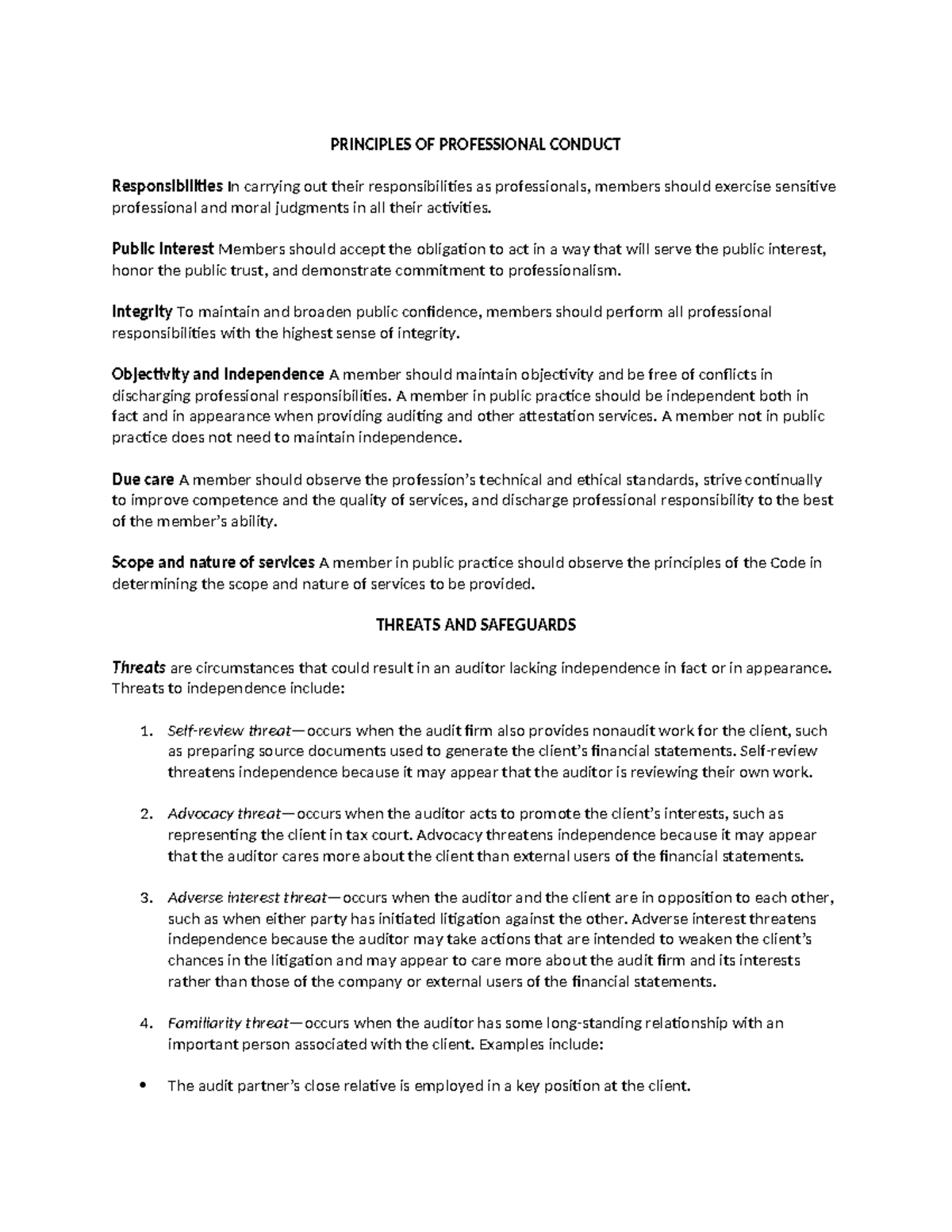Code of Professional Conduct: Principles & Safeguards Overview - Studocu