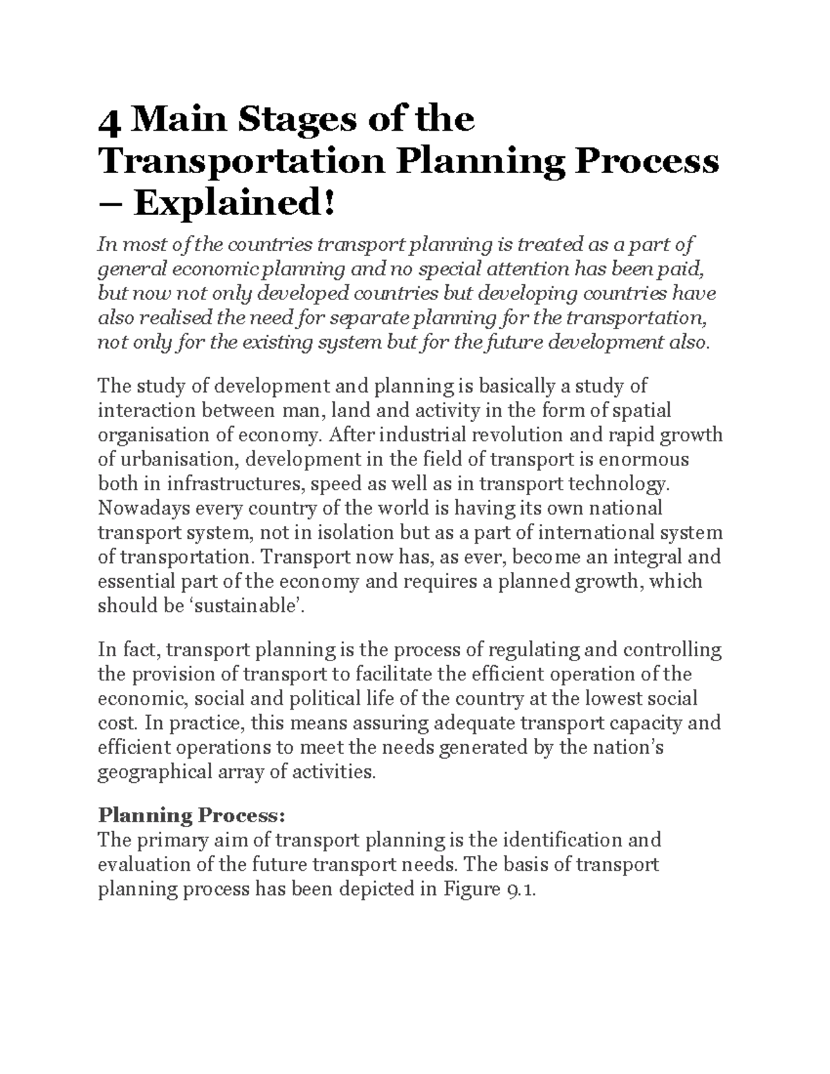 4 Main Stages of the Transportation Planning Process - The study of ...