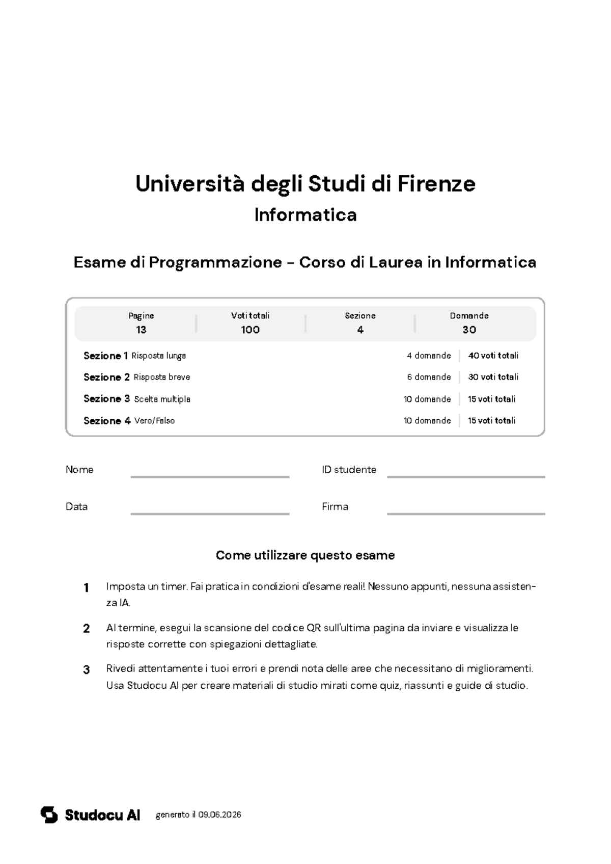 Esame di Programmazione - Corso di Laurea in Informatica - Studocu