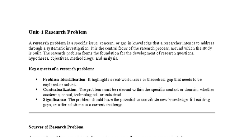 Research Problem: Key Aspects and Characteristics in IPR - Studocu