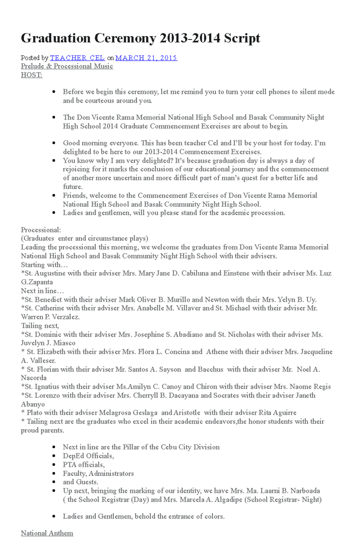 Graduation Ceremony 2013 - Graduation Ceremony 2013-2014 Script Posted ...