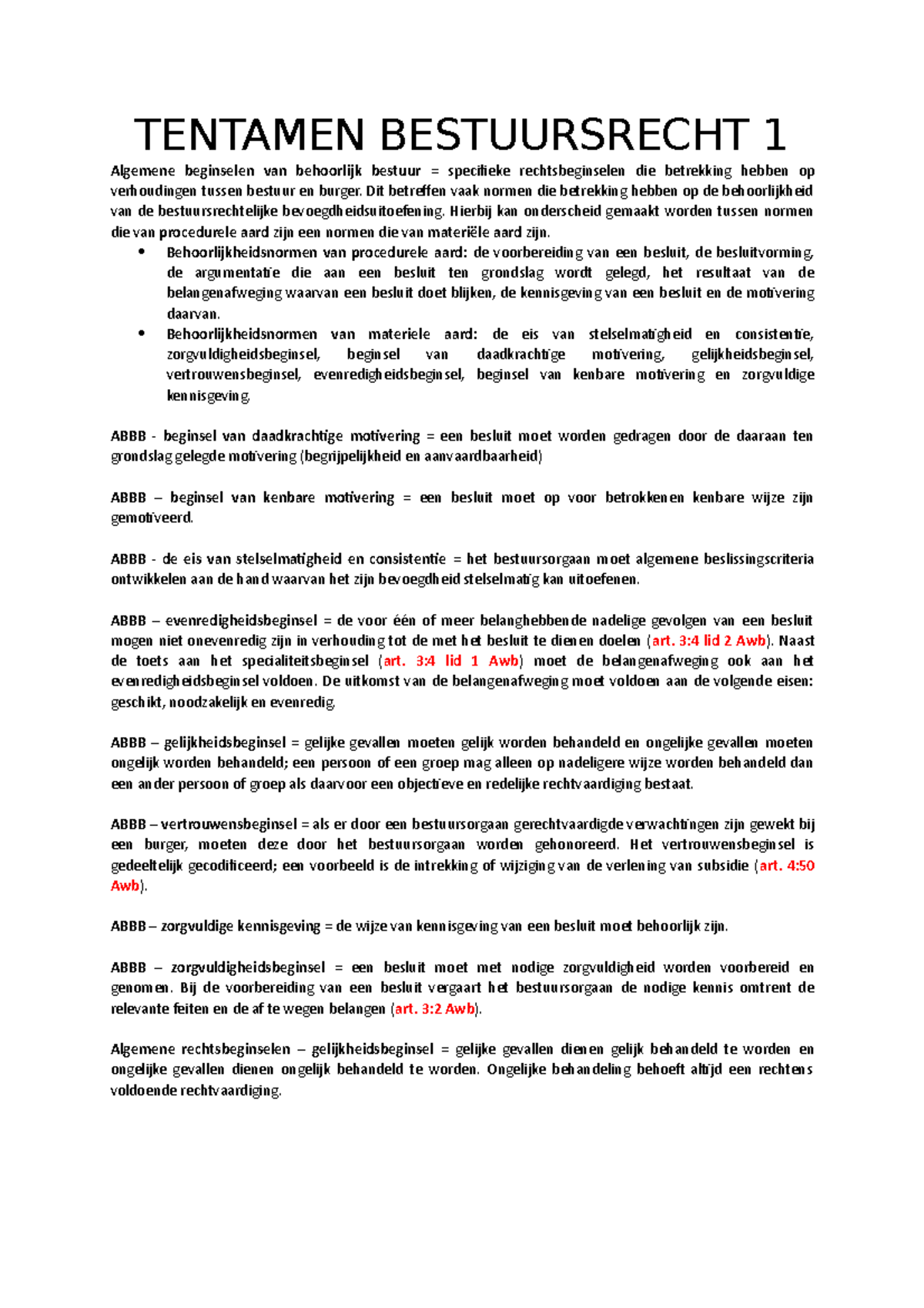 Tentamen Bestuursrecht 1: Algemene Beginselen en Besluiten - Studeersnel