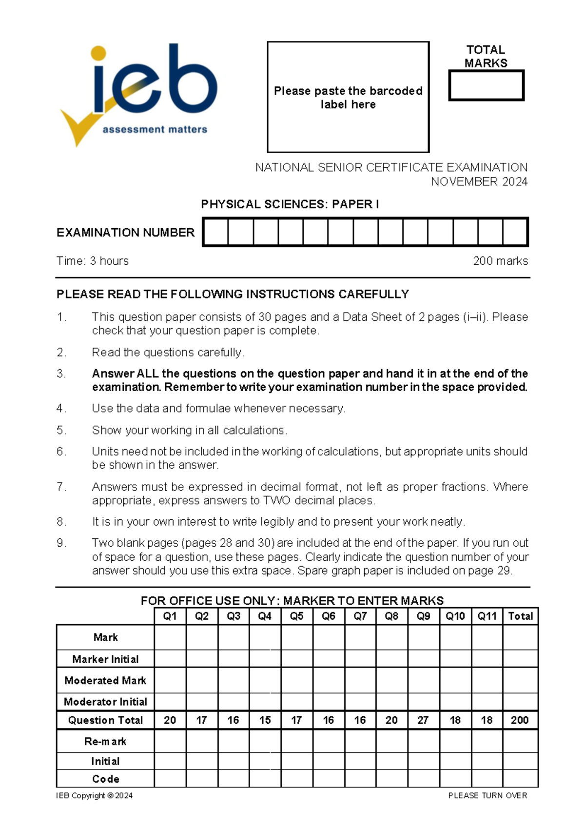 IEB 2024; Grade 12 Physics Final Exam Paper 1 - Studocu