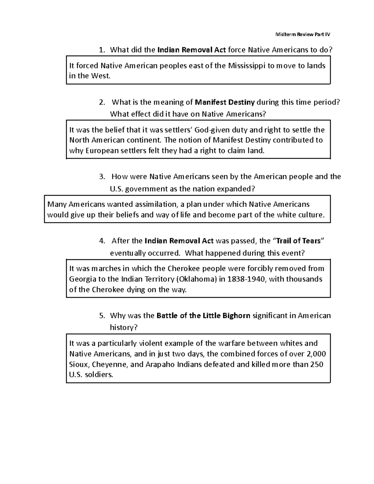 Midterm Exam Review Part IV: Native American Policies & Manifest ...