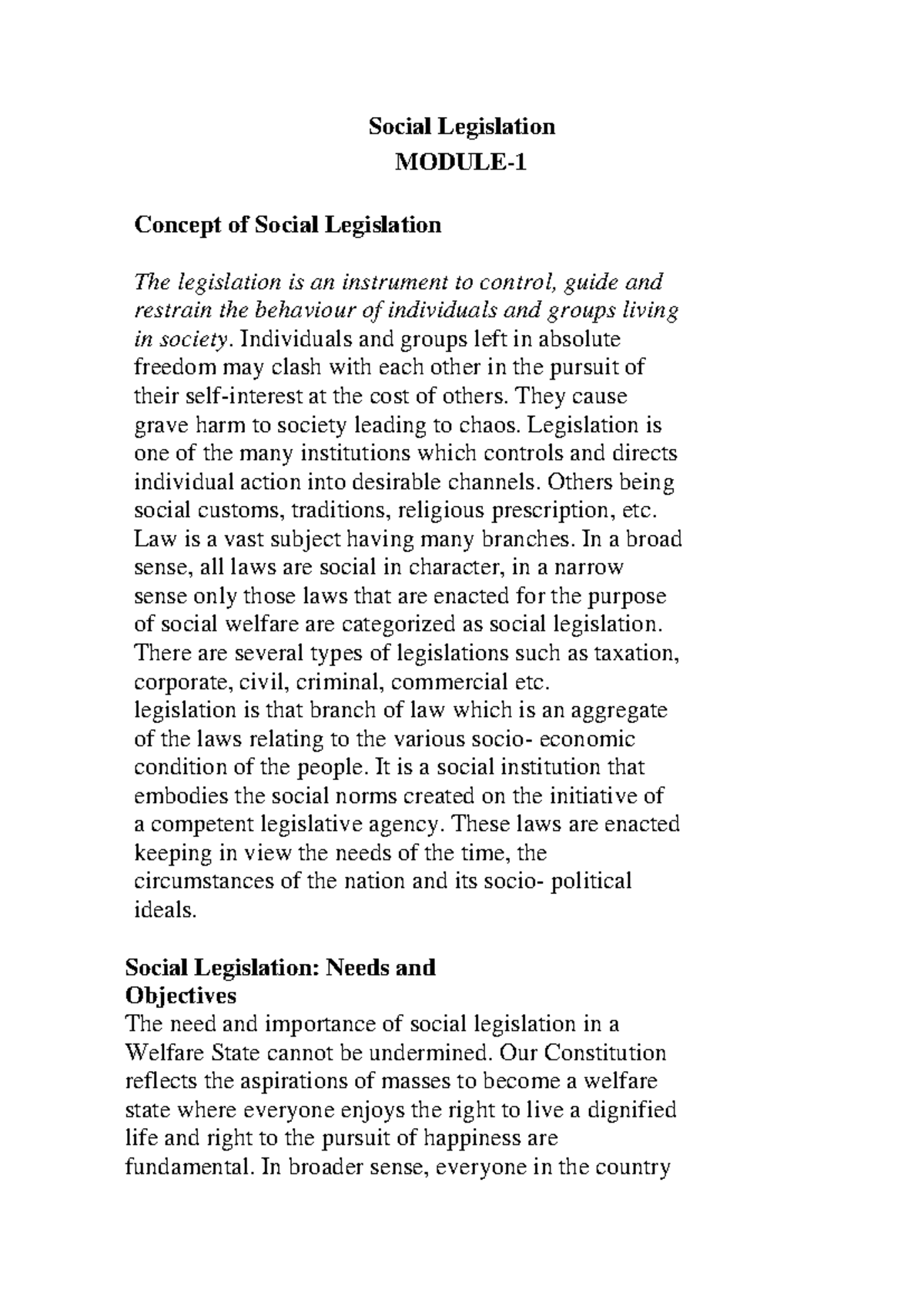 Social Legislation module-1 - Social Legislation MODULE- Concept of ...