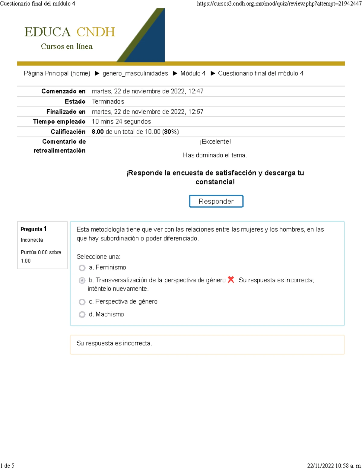 Examen Final Modulo 4 CURSO GENERO MASCULINIDADES CNDH - EDUCA CNDH Cursos en línea Página ...
