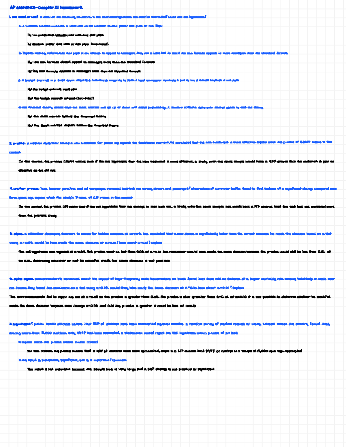 AP Statistics - Chapter 21 Homework Analysis and Hypotheses - Studocu
