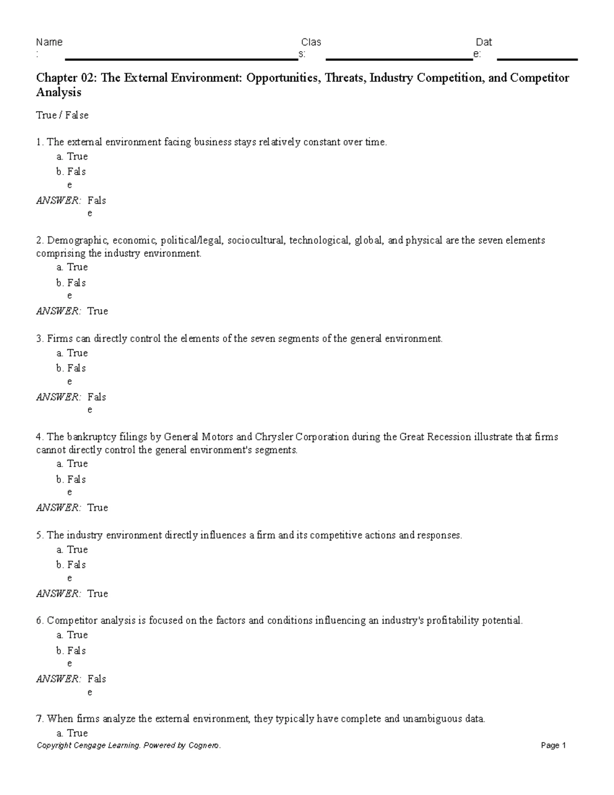 Chapter 2 The External Environment (Opportunities, Threats, Industry ...