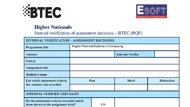 Higher Nationals HND Computing Unit 01: Programming Assessment Guide ...