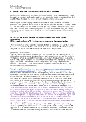 Unit 5 Assignment 2 - BTEC Business coursework - ASSIGNMENT 2: EXTERNAL ...