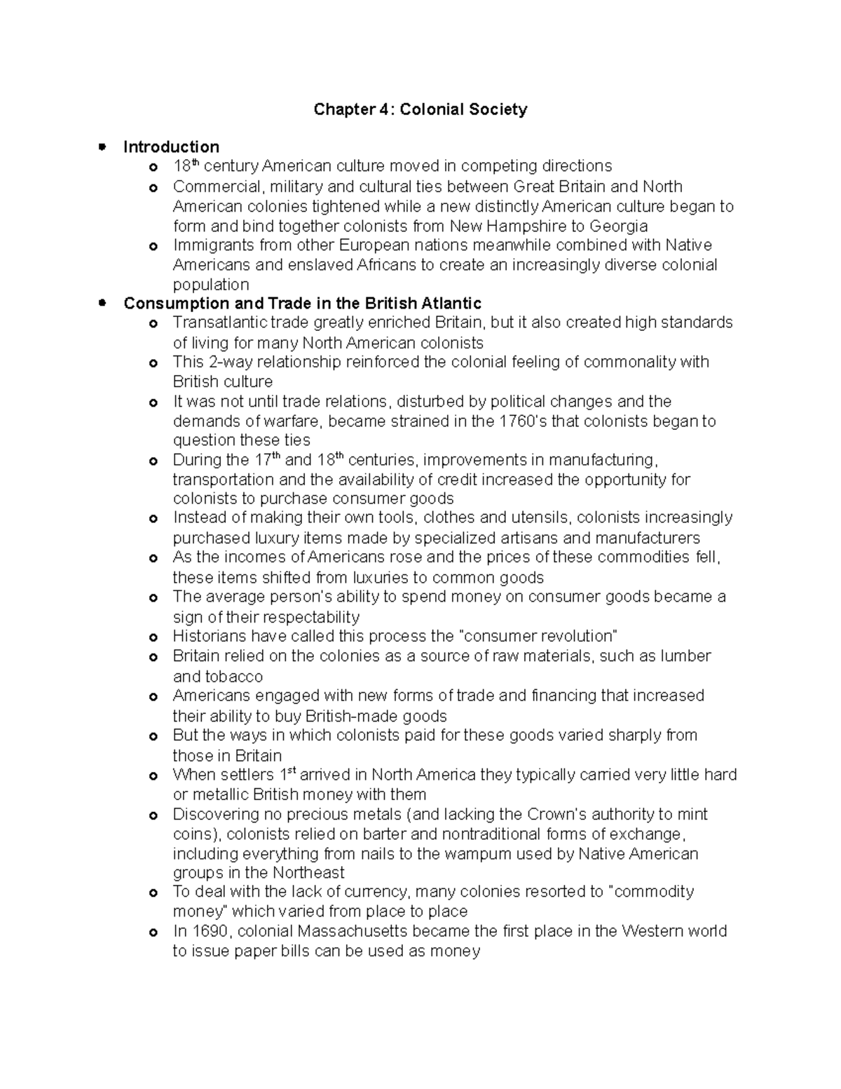 Colonial Society in the 18th Century: Chapter 4 Overview Notes - Studocu