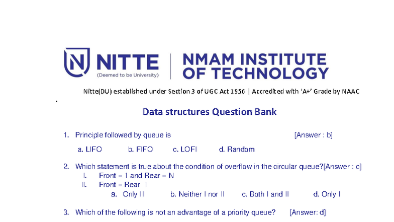 Unit2 MCQ DS Consolidated Question Bank for Data Structures - Studocu