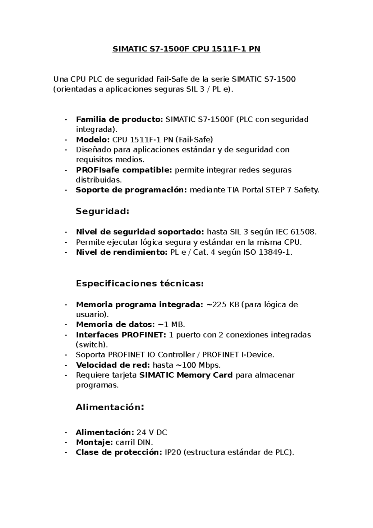SIMATIC S7-1500F: CPU PLC de Seguridad SIL 3 PL e - Studocu