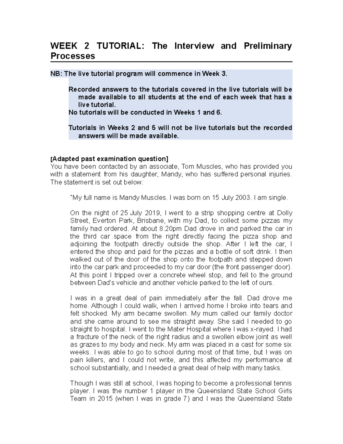 Wk2 Tutorial (03 - WEEK 2 TUTORIAL: The Interview and Preliminary ...