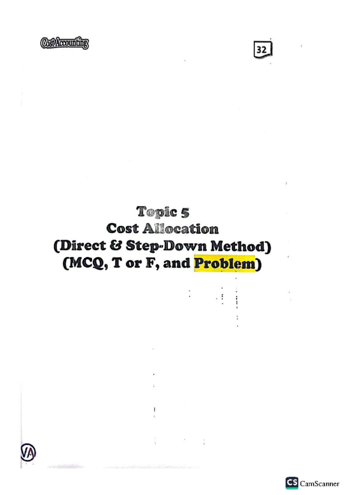 Cost Accounting 32: Topic 5 - Cost Allocation (Direct Method) MCQ ...