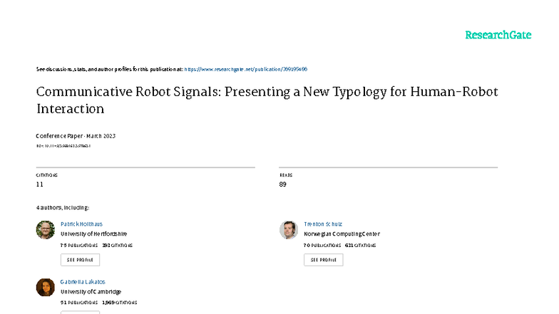 Communicative Robot Signals: A New Typology for HRI (HRI March 2023 ...