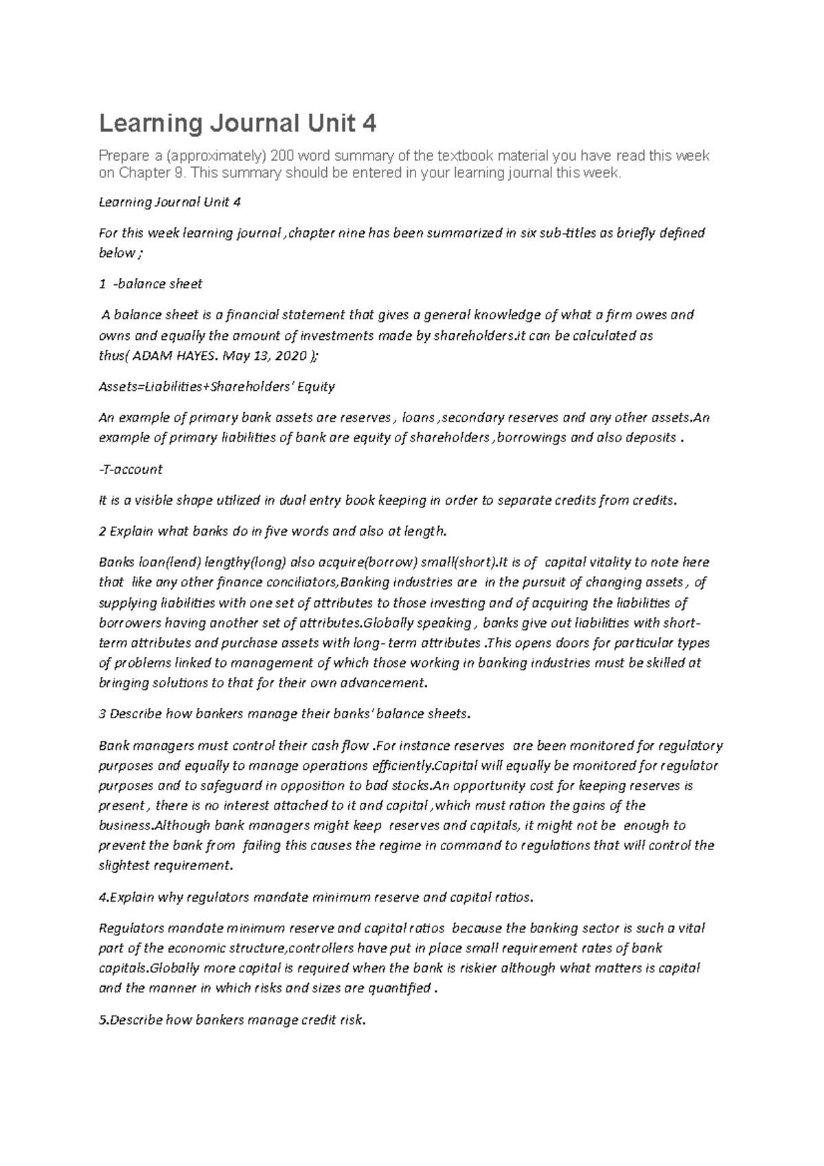 Learning Journal Unit 4 - This summary should be entered in your ...