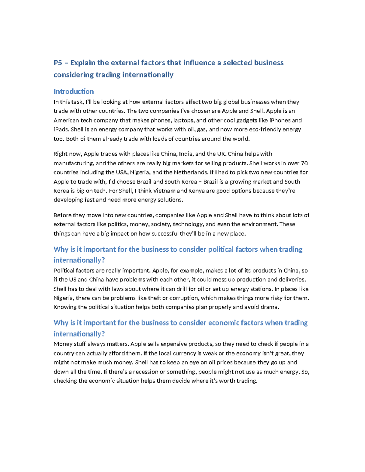 P5 External Factors Influencing Apple & Shell in International Trade ...