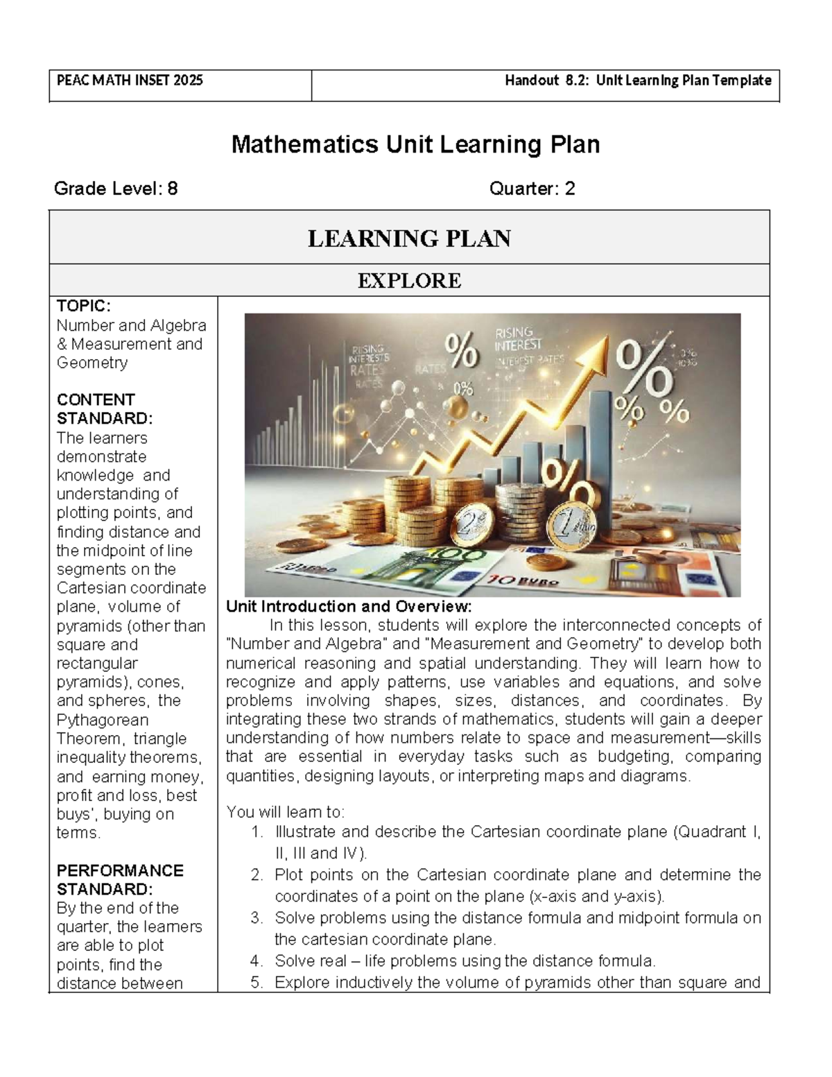 PEAC MATH INSET 2025: Unit Learning Plan for Grade 8 Mathematics - Studocu