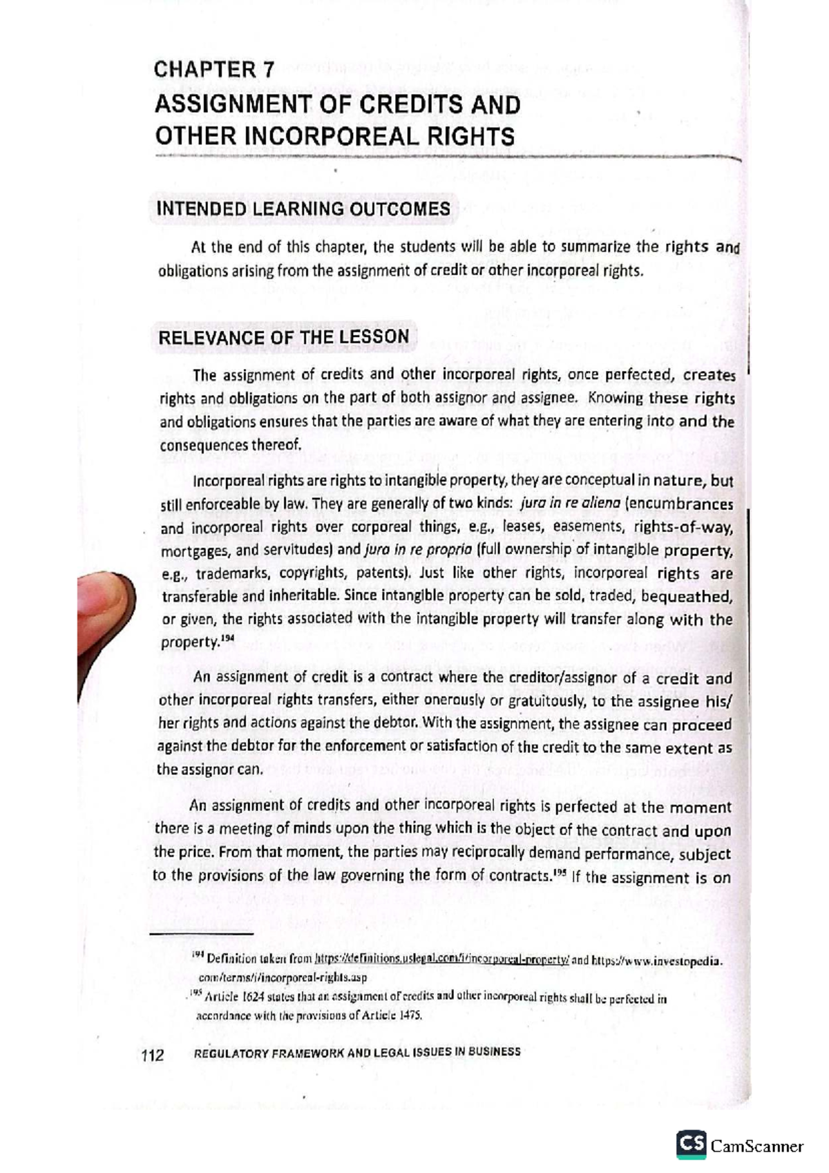 RFB UNIT 1 CHAPTER 7 ASSIGNMENT OF CREDITS & INCORPOREAL RIGHTS - Studocu