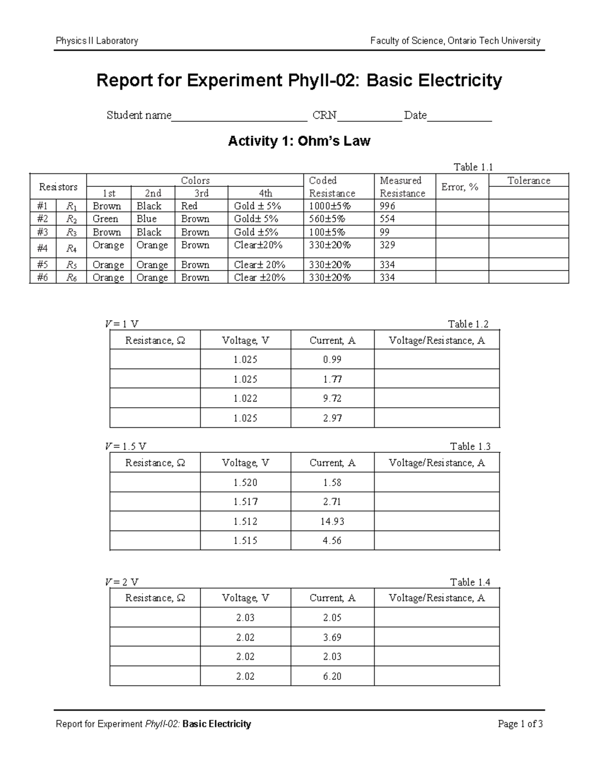 Report Basic Electricity - Physics II Laboratory Faculty of Science ...