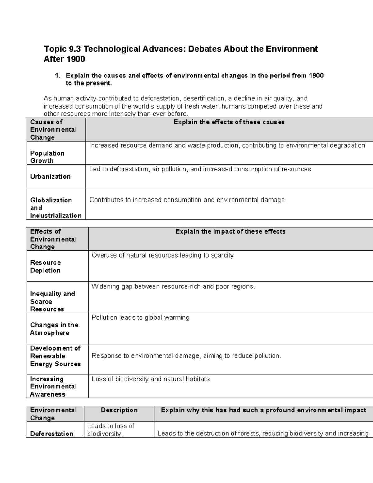 Topic 9.3-4 Technological Advances & Environmental Debates Post-1900 ...