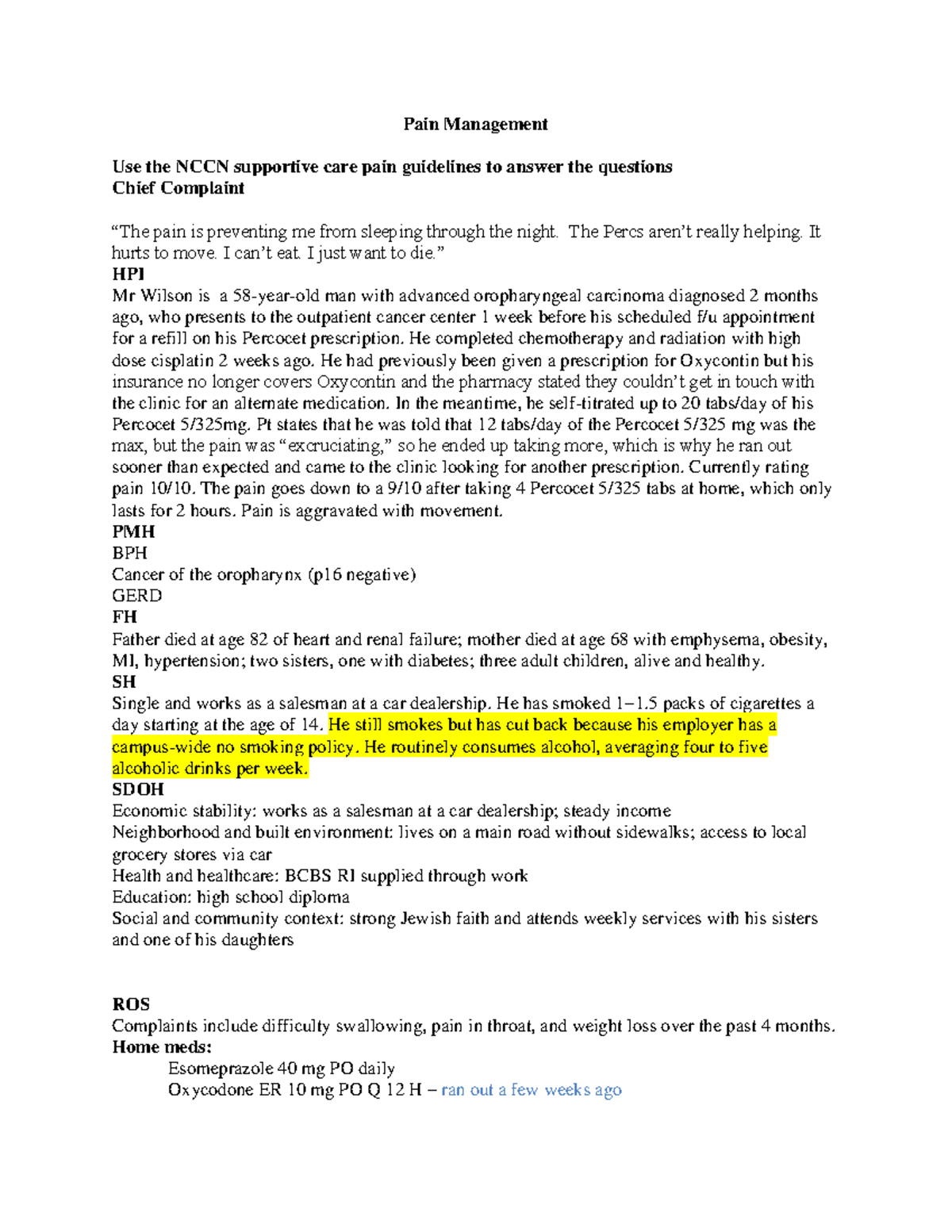 Pain Management Case - n/a - Pain Management Use the NCCN supportive ...