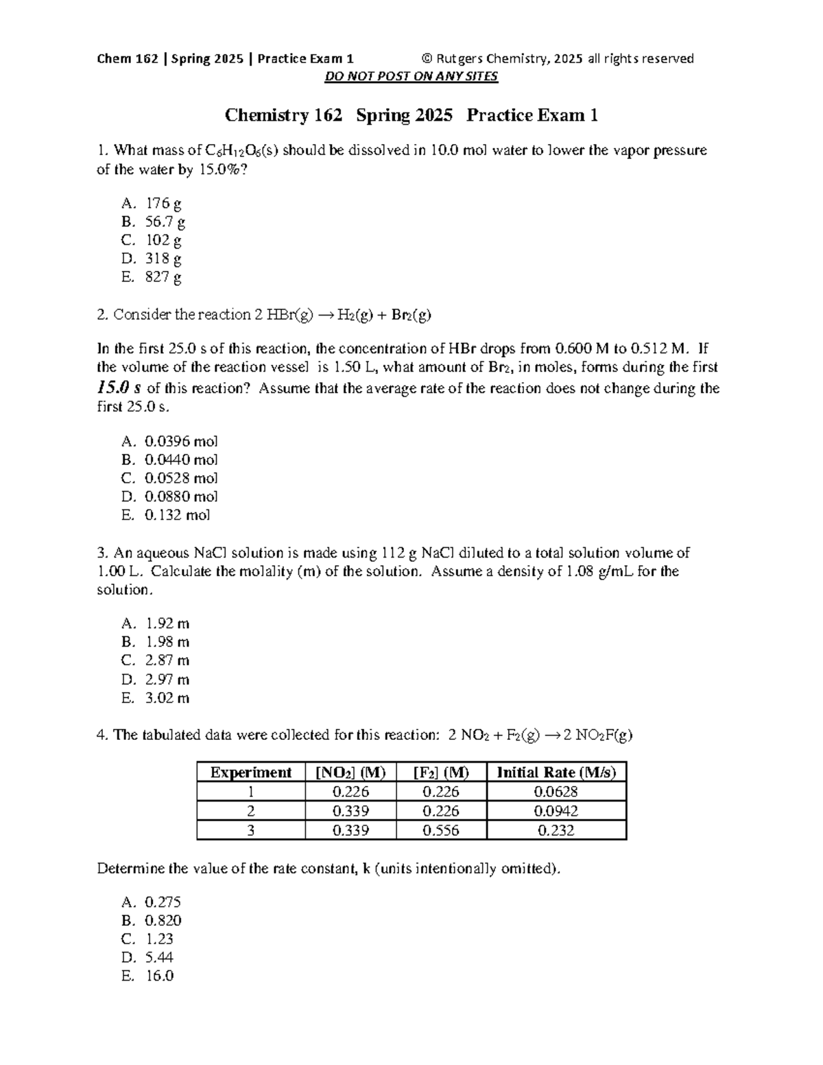 S25 162 E1 Practice - DO NOT POST ON ANY SITES Chemistry 16 2 Spring 20 ...