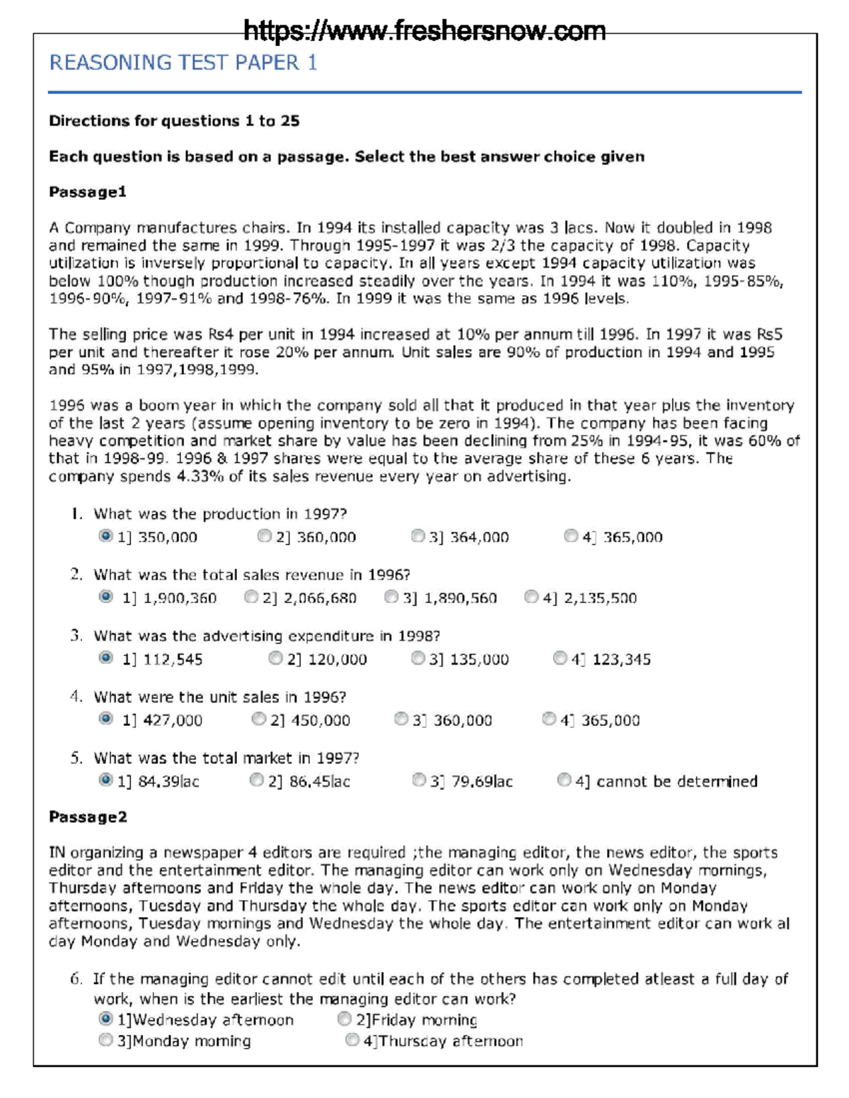 Reasoning Aptitude Test Paper 1: Questions and Solutions - Studocu