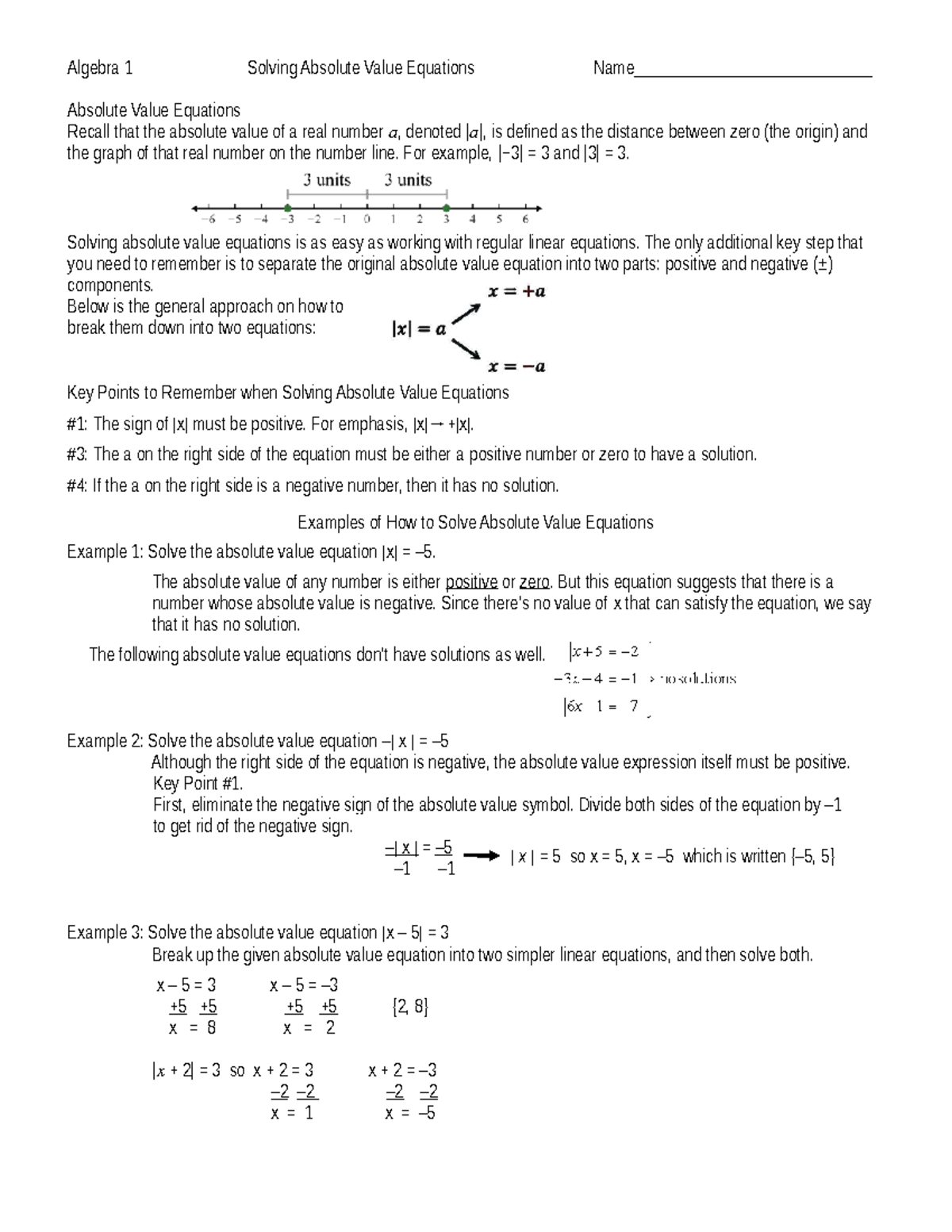 Algebra 1 Final Exam: Solving Absolute Value Equations Guide - Studocu