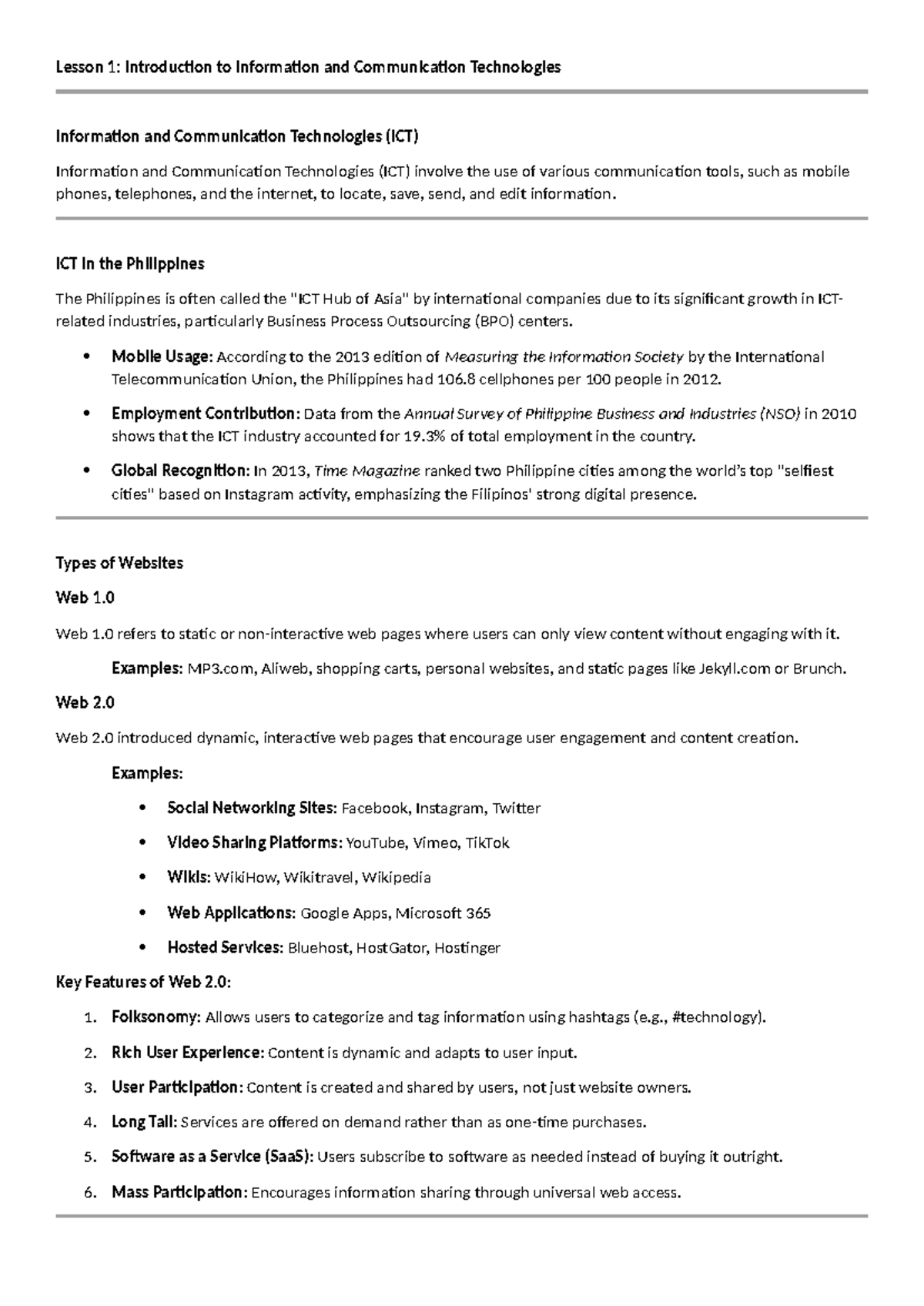 Empowerment Technology (ICT) Lesson 1: Intro to Info & Comm Tech - Studocu