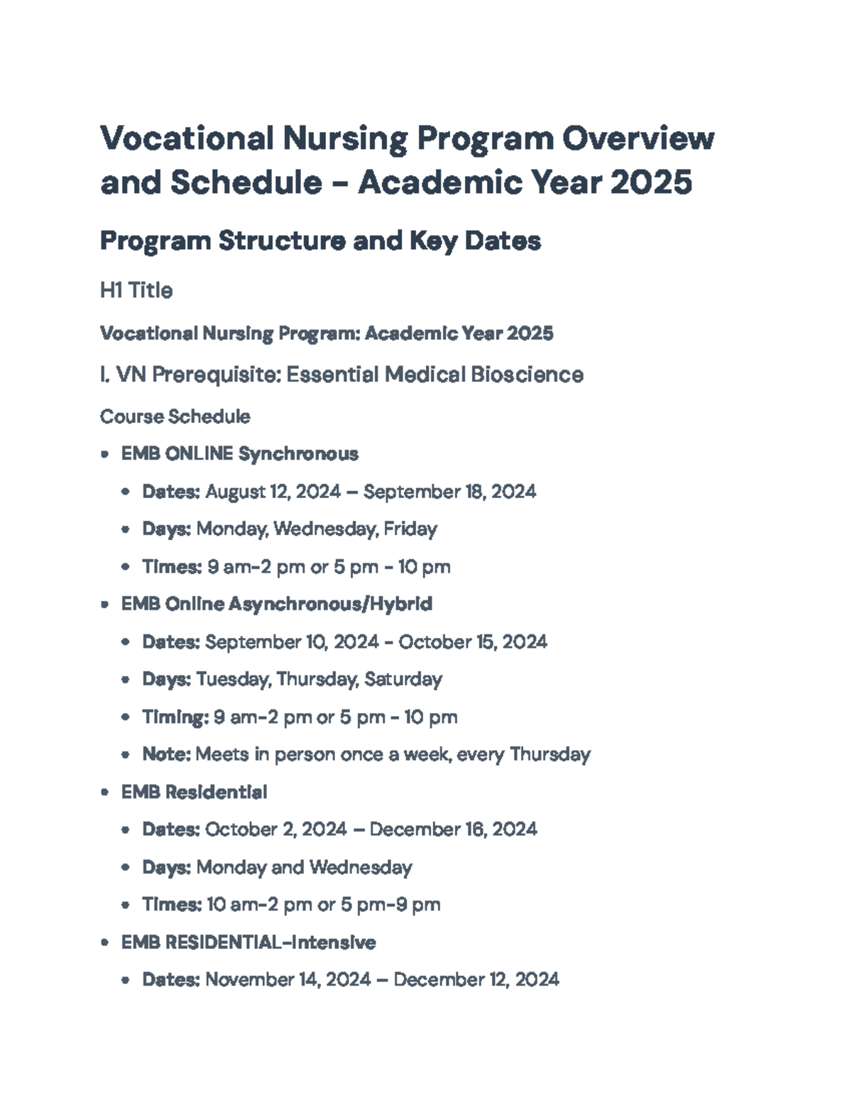 Vocational Nursing Program Overview & Schedule - AY 2025 - Vocational ...