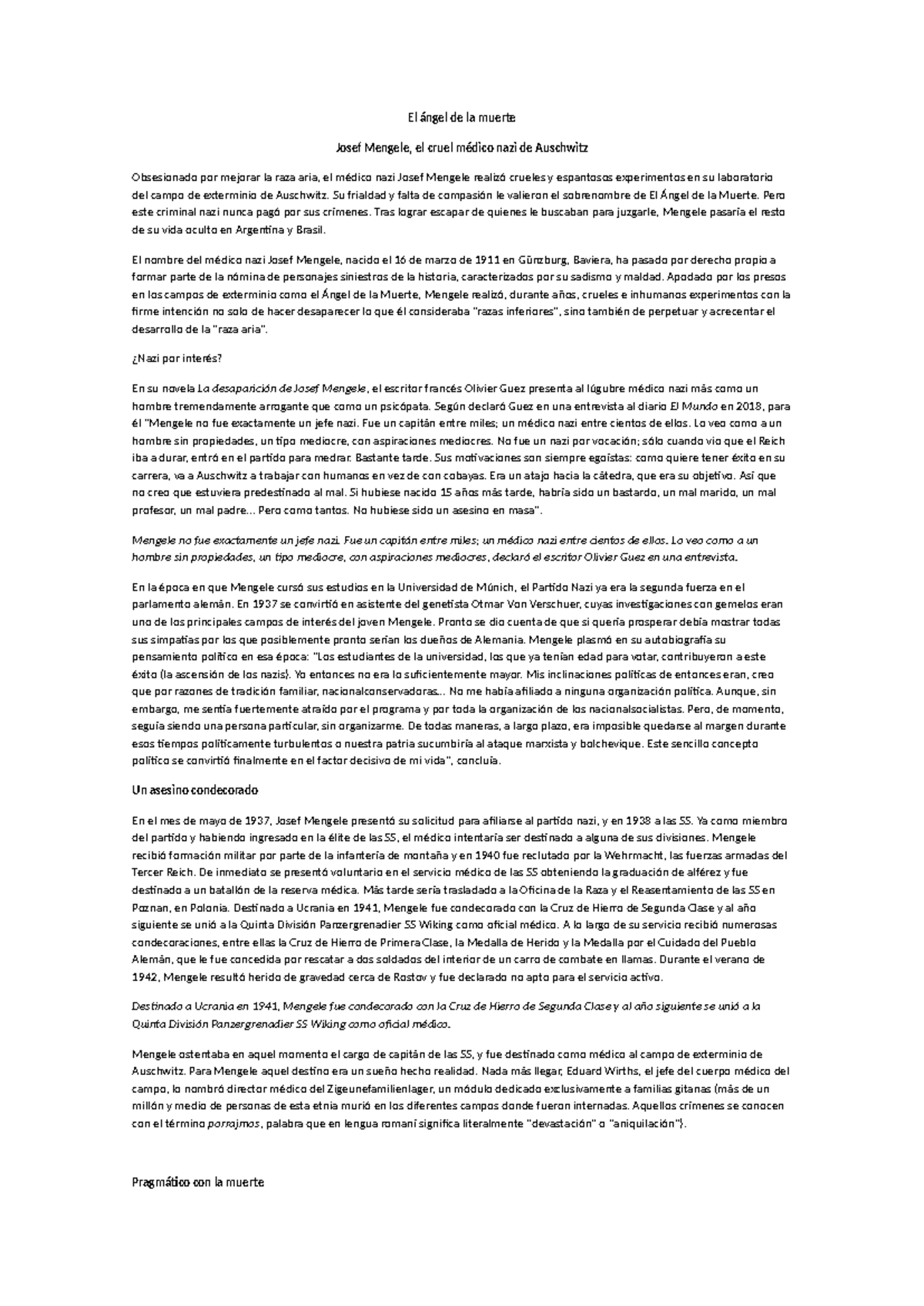 El ángel de la muerte: Josef Mengele y sus crueles experimentos en ...