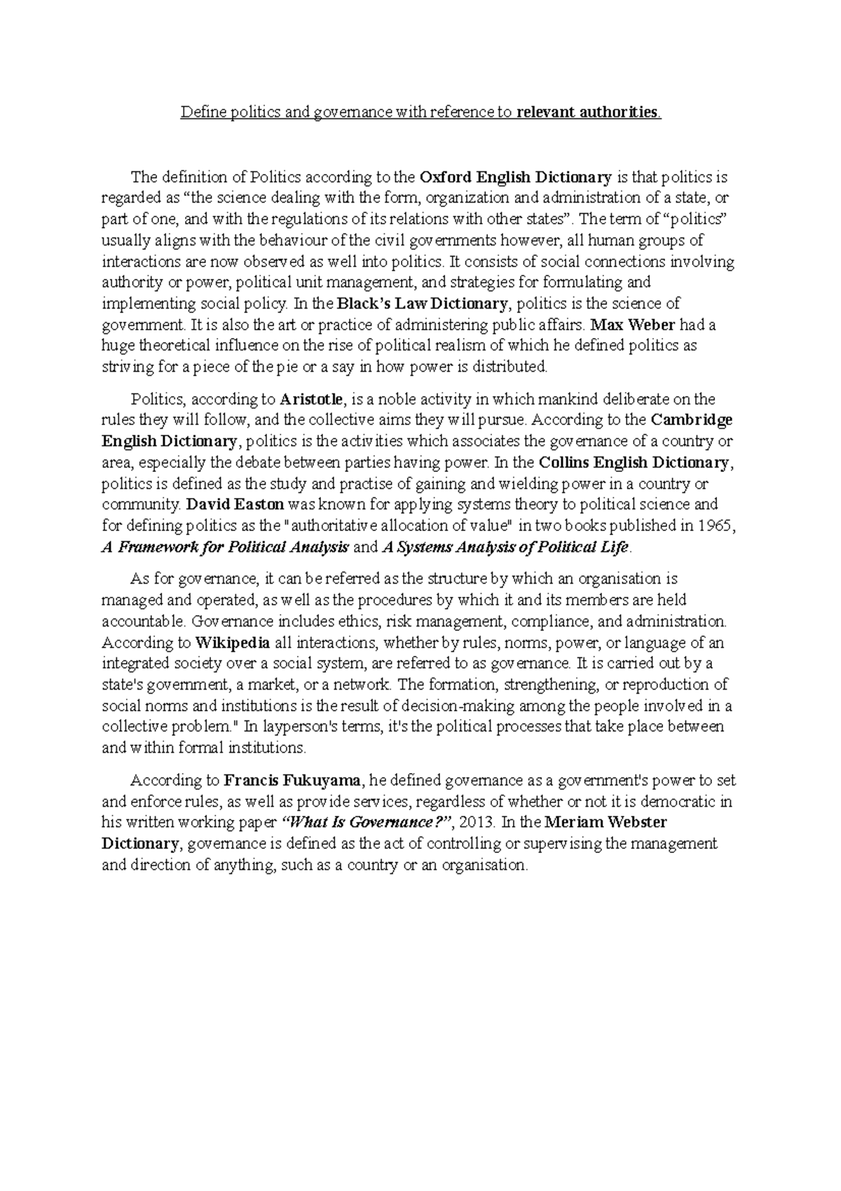 Define politics and governance - The definition of Politics according ...