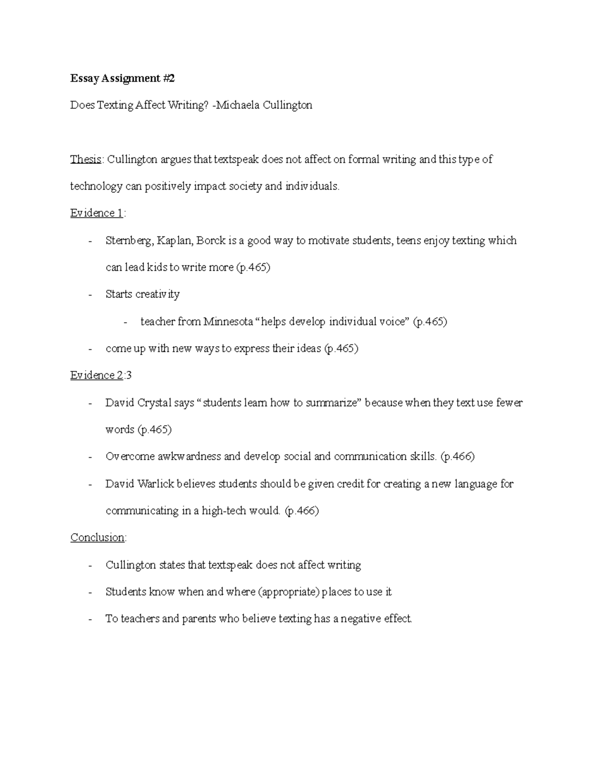 ENG101 Essay #2 Workshop: Does Texting Affect Writing? - Studocu