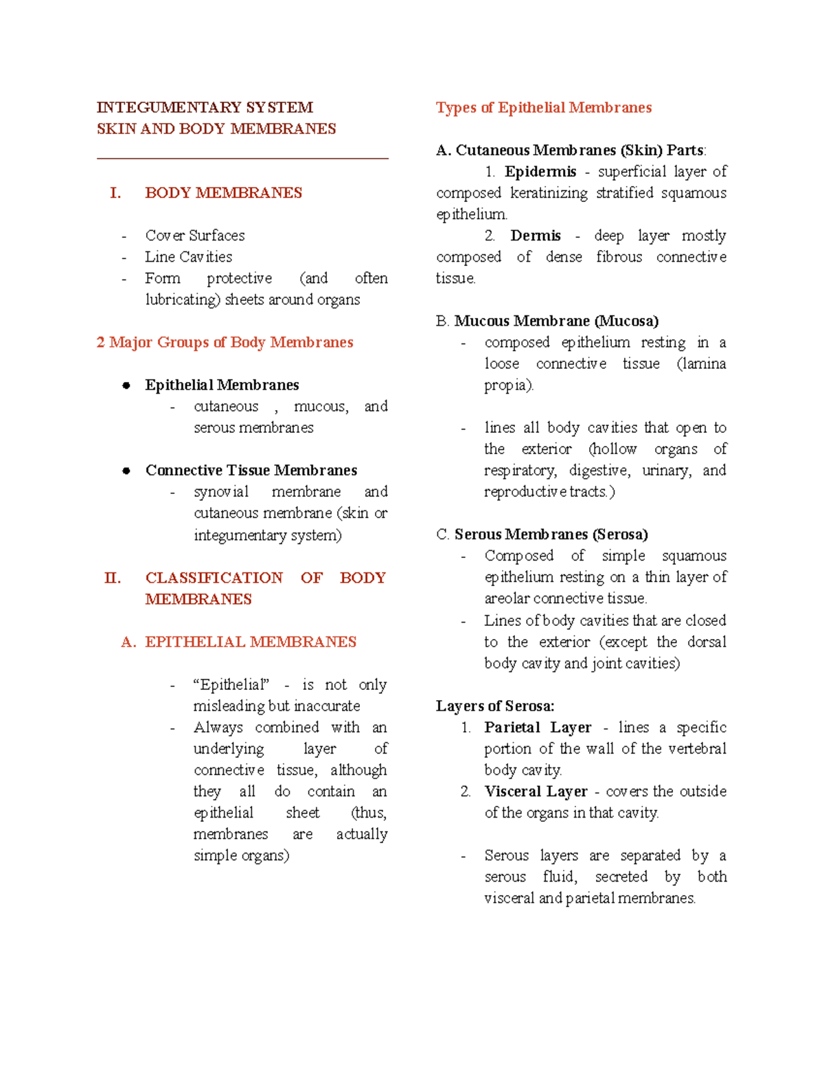 Integumentary System - Anatomy and Physiology 1st Year Lecture Notes ...