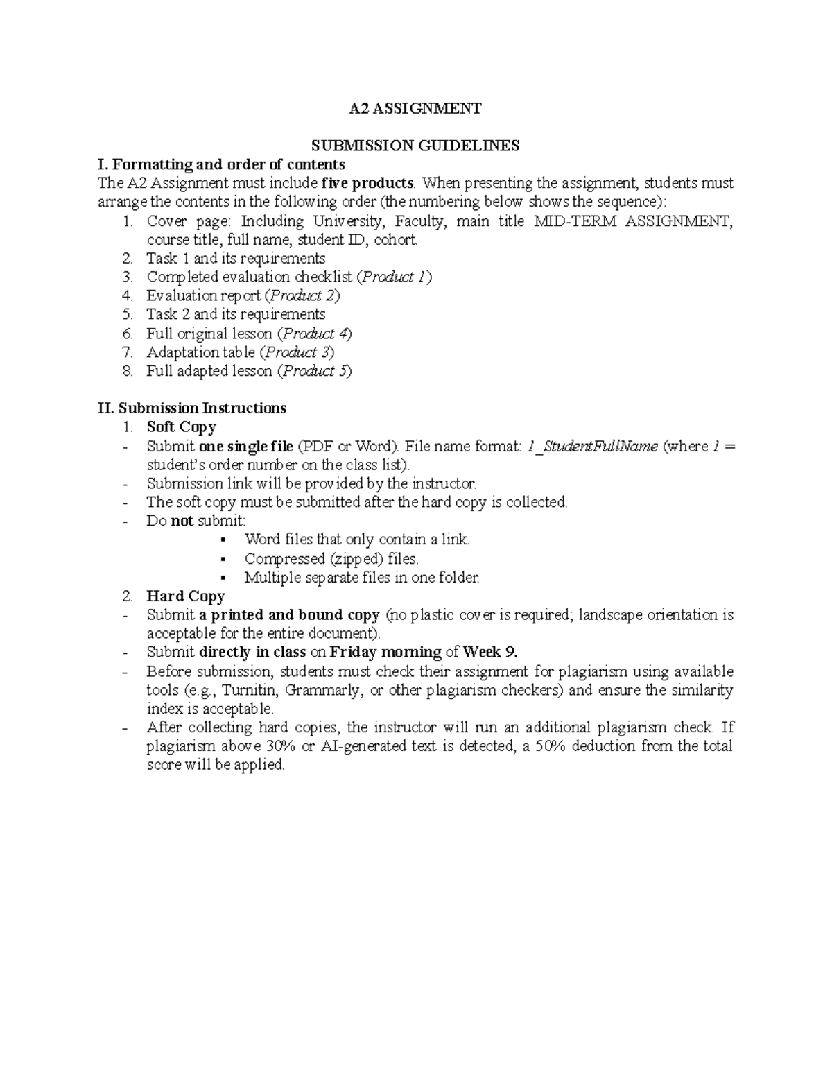 A2 Assignment Submission Guidelines and Formatting Instructions - Studocu
