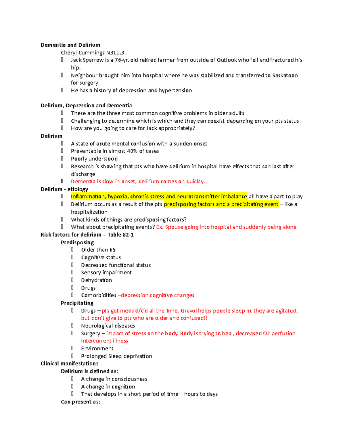 Student Delirium presentation 2018 - Dementia and Delirium Cheryl ...