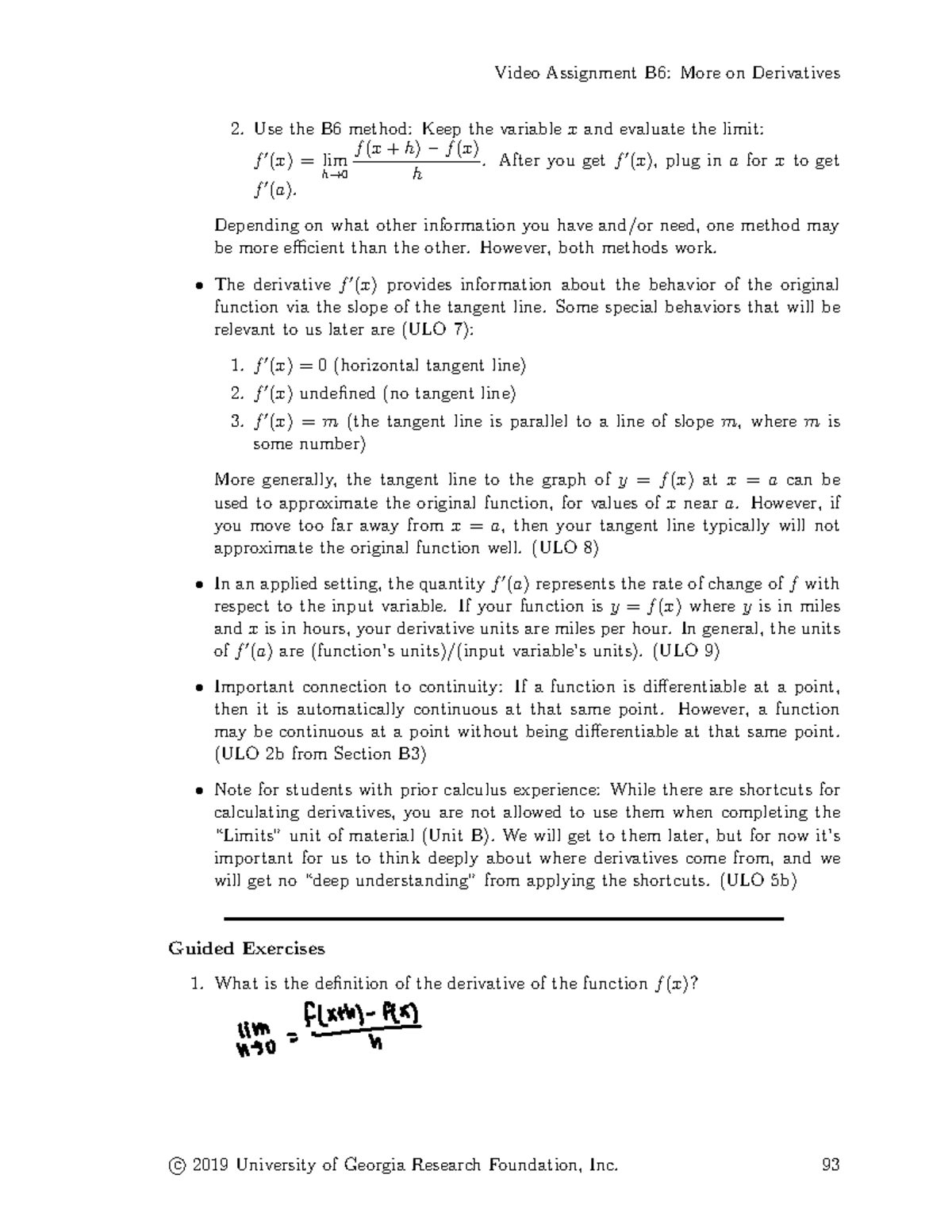 Pre Class B6 - Practice on Derivatives and Limits - Studocu